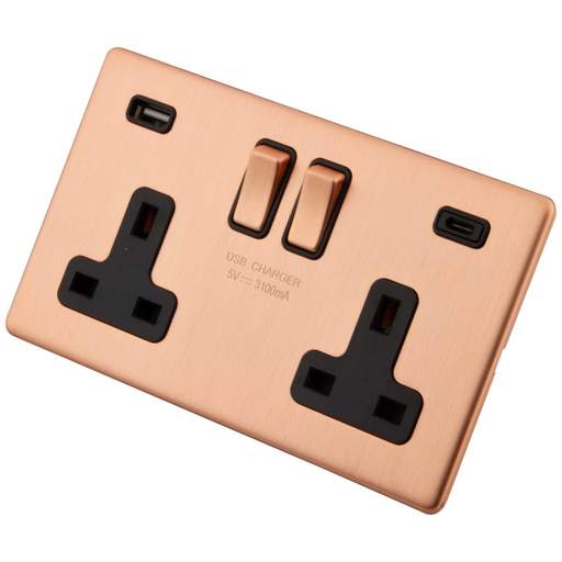 M2 Decorative Screwless 13A 2 Gang Socket with 1 x Type A and 1 x Type ...