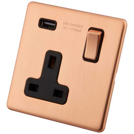 M2 Decorative Screwless 13A 1 Gang Switched Socket with 2.1A USB Outlet ...