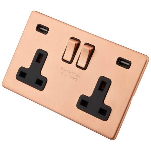 M2 Decorative Screwless 13A 2 Gang Switched Socket with Twin 3.1A USB ...