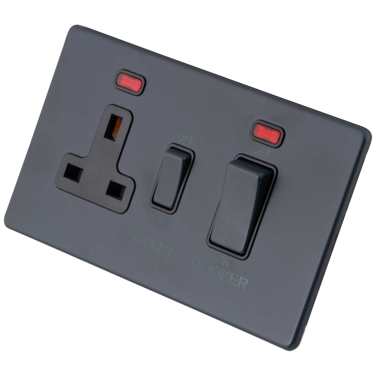 M2 Decorative Screwless 45A Cooker Control Unit with Neon Black Insert ...