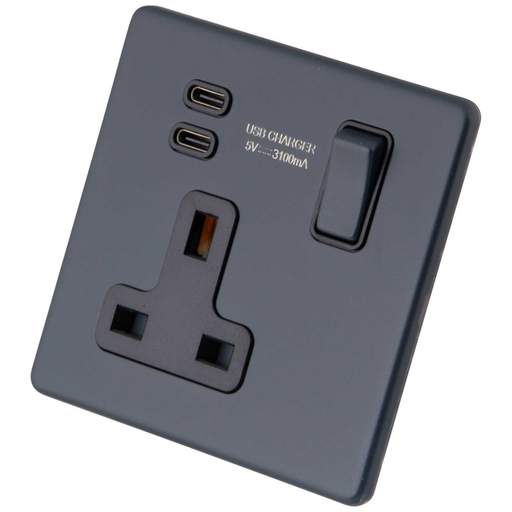 M2 Decorative Screwless 13A 1 Gang Switched Socket with 2 x Type C USB ...