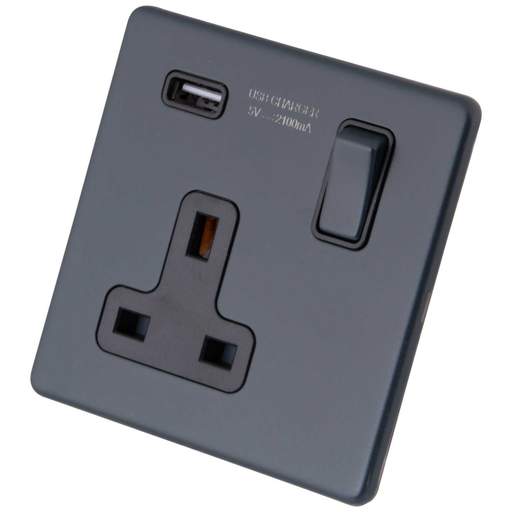 M2 Decorative Screwless 13A 1 Gang Switched Socket with 2.1A USB Outlet ...