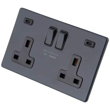 M2 Decorative Screwless 13A 2 Gang Switched Socket with 2 x Type C USB ...