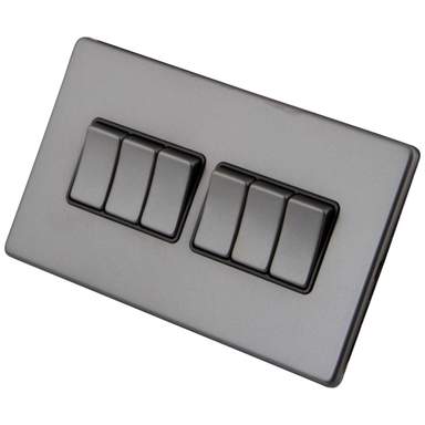 M2 Decorative Screwless 10A 6 Gang 2 Way Light Switch Black Insert ...
