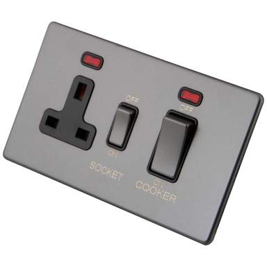 M2 Decorative Screwless 45A Cooker Control Unit with Neon Black Insert ...