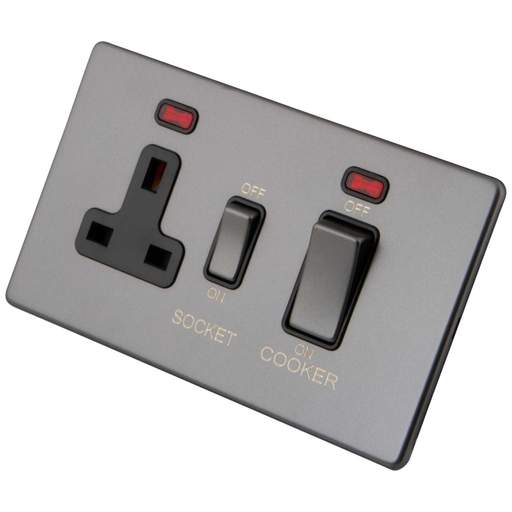 M2 Decorative Screwless 45A Cooker Control Unit with Neon Black Insert ...