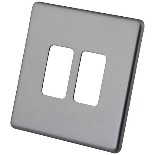 M2 Decorative Screwless 2 Gang Grid Front Plate Gunmetal (6604-351) | CEF