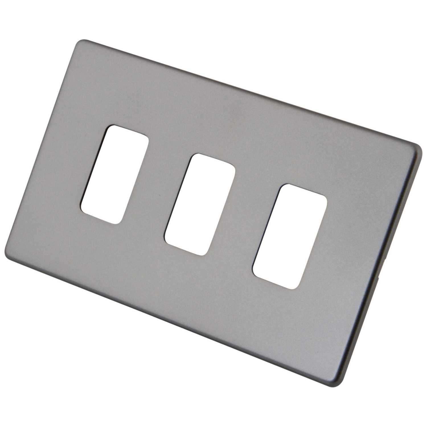 M2 Decorative Screwless 3 Gang Grid Front Plate Gunmetal (6604-352) | CEF