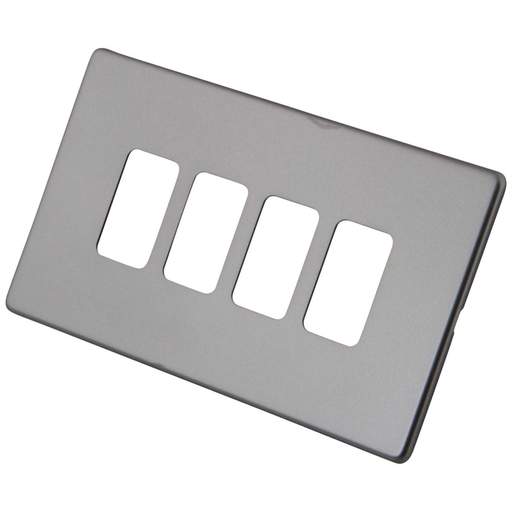 M2 Decorative Screwless 4 Gang Grid Front Plate Gunmetal (6604-353) | CEF