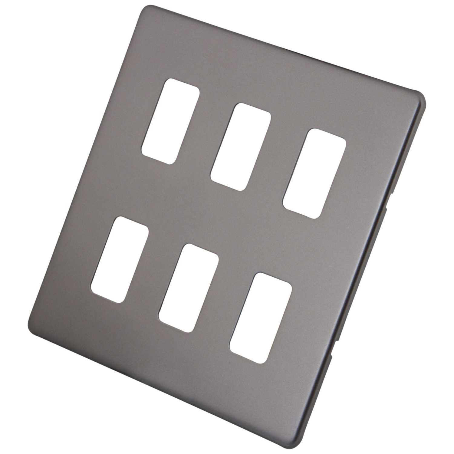 M2 Decorative Screwless 6 Gang Grid Front Plate Gunmetal (6604-354) | CEF