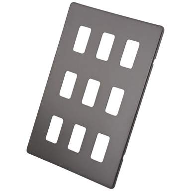 M2 Decorative Screwless 9 Gang Grid Front Plate Gunmetal (6604-356) | CEF