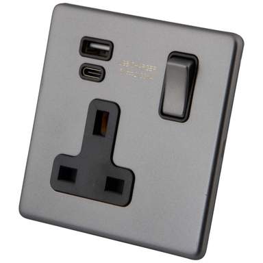 M2 Decorative Screwless 13A 1 Gang Socket with 1 x Type A 1 x Type C ...