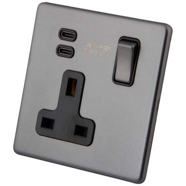 M2 Decorative Screwless 13A 1 Gang Switched Socket with 2 x Type C USB ...