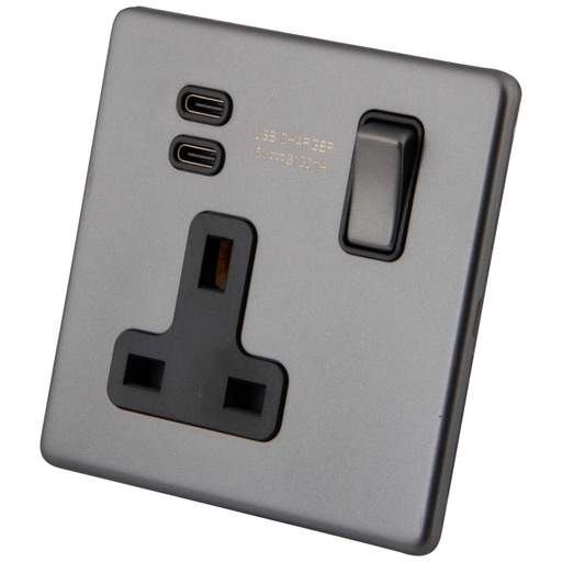 M2 Decorative Screwless 13A 1 Gang Switched Socket with 2 x Type C USB ...