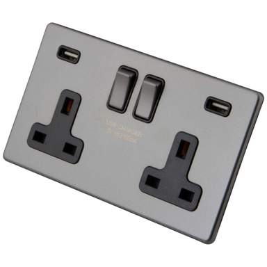 M2 Decorative Screwless 13A 2 Gang Switched Socket Twin USB Grey Insert ...