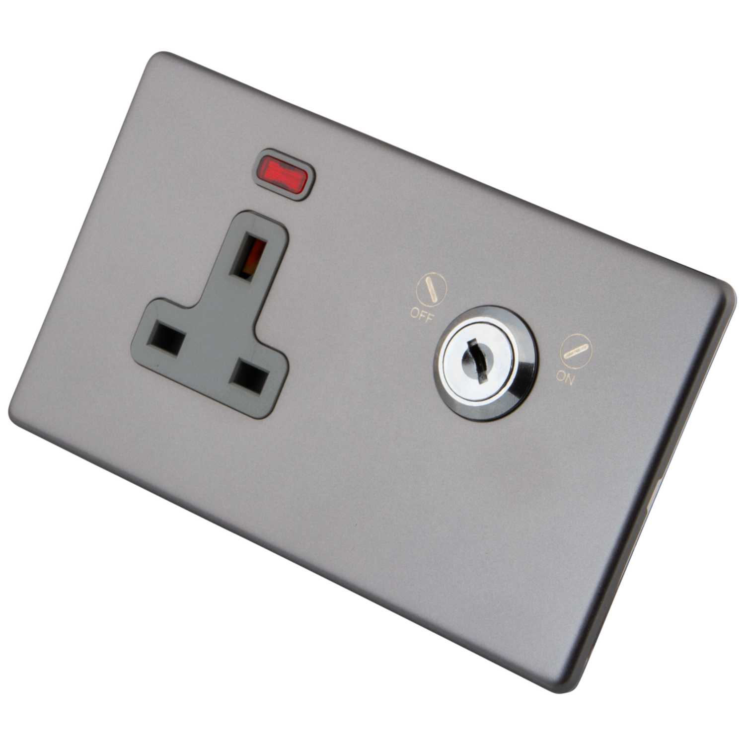 M2 Decorative Screwless 13A DP Key Lockable Socket Grey Insert Gunmetal ...