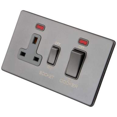 M2 Decorative Screwless 45A Cooker Control Unit with Neon Grey Insert ...