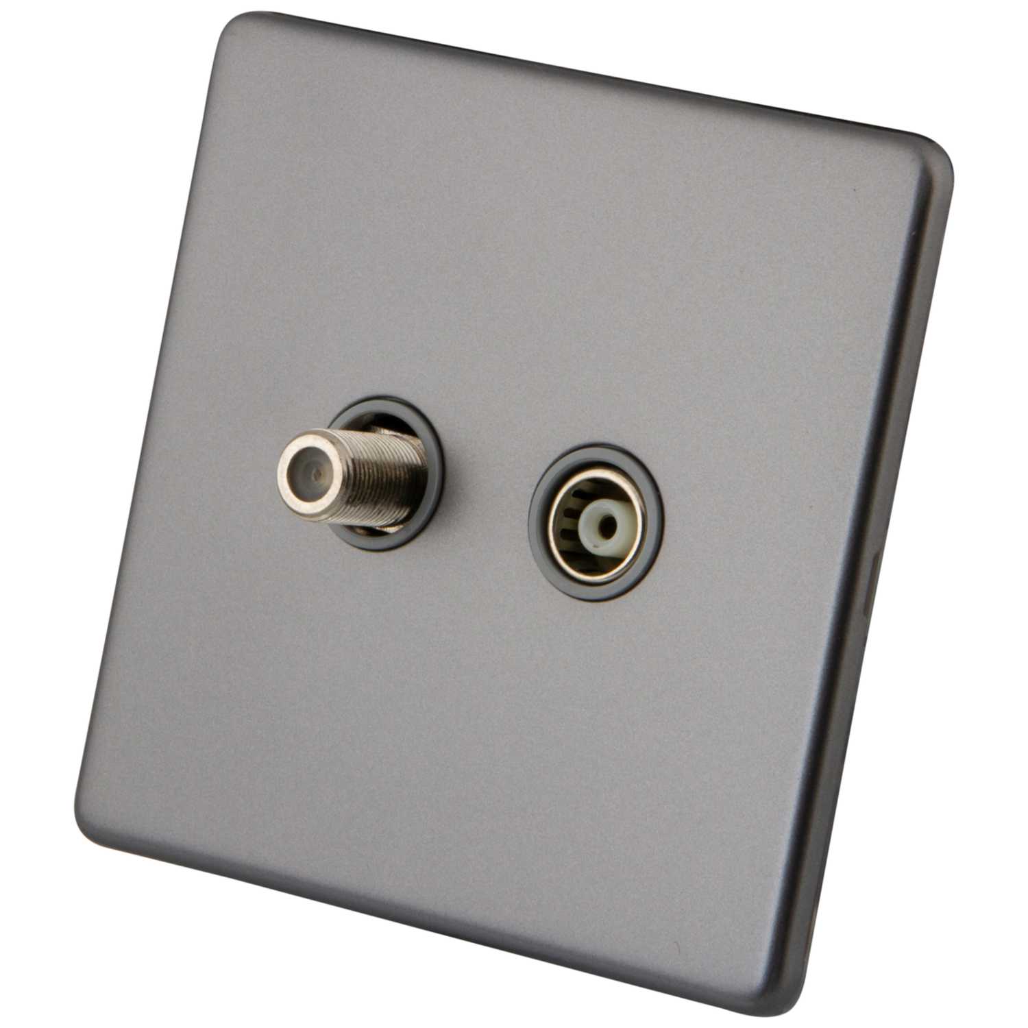 M2 Decorative Screwless 1 Gang Satellite and Coaxial Socket Grey Insert ...