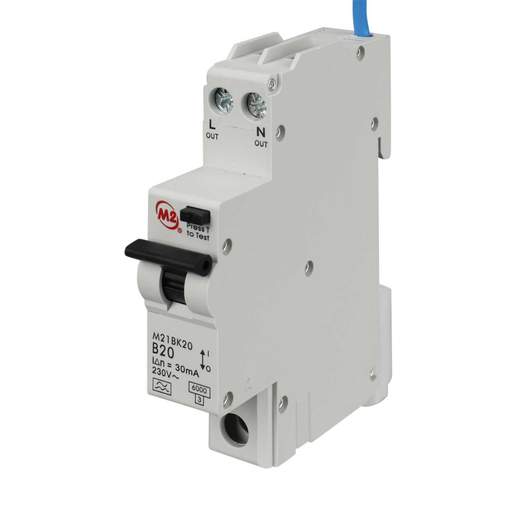 M2 20A Double Pole 1 Module B Curve 6kA 30mA Type A Compact RCBO (M21BK20) | CEF