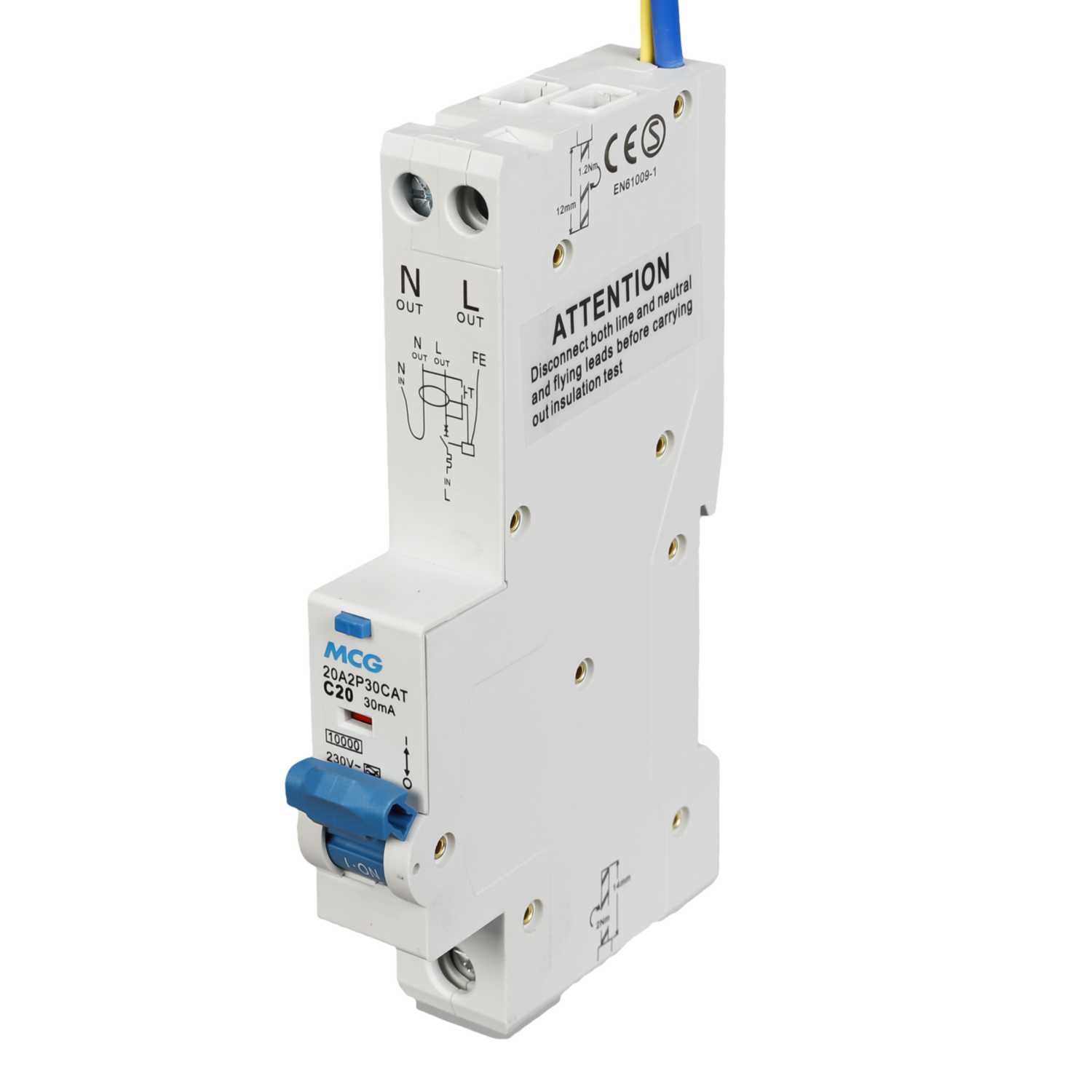 MCG 20A Single Pole and Neutral 1 Module C Curve 10kA 30mA Type A RCBO (20A2P30CAT) | CEF