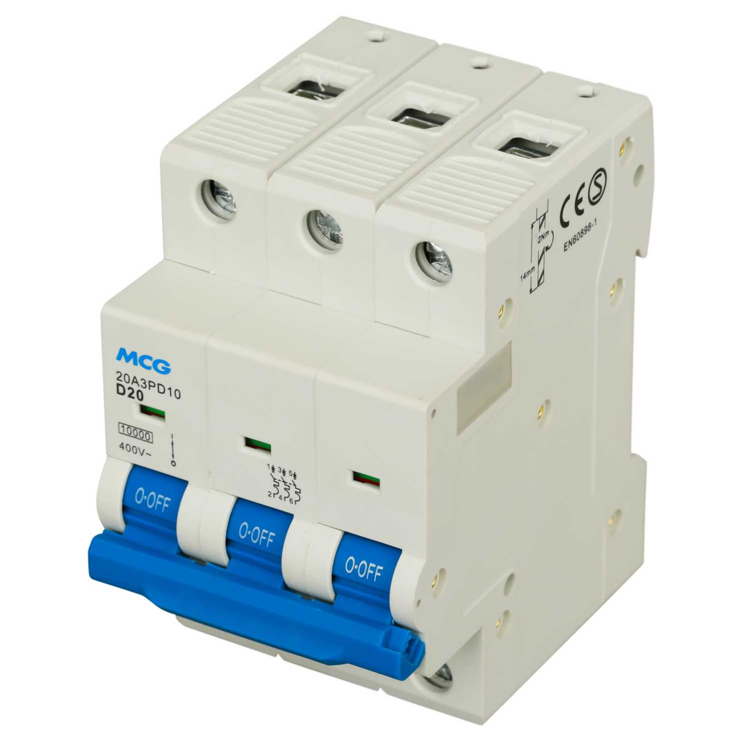 MCG 20A Triple Pole 10kA D Curve MCB (20A3PD10) | CEF