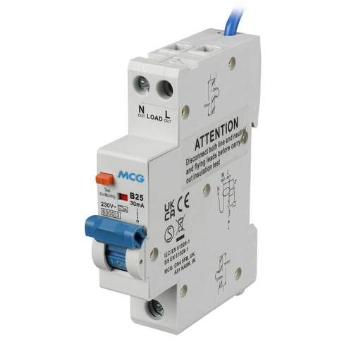 MCG 25A 1P+N 1 Module B Curve 6kA 30mA Type A Mini RCBO (25A2P30B6MAT) | CEF