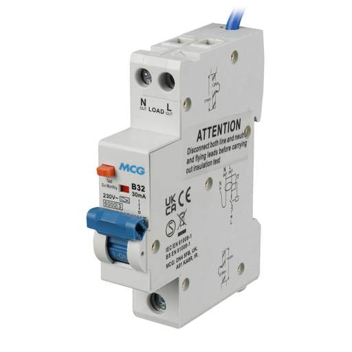 MCG 32A 1P+N 1 Module B Curve 6kA 30mA Type A Mini RCBO (32A2P30B6MAT) | CEF
