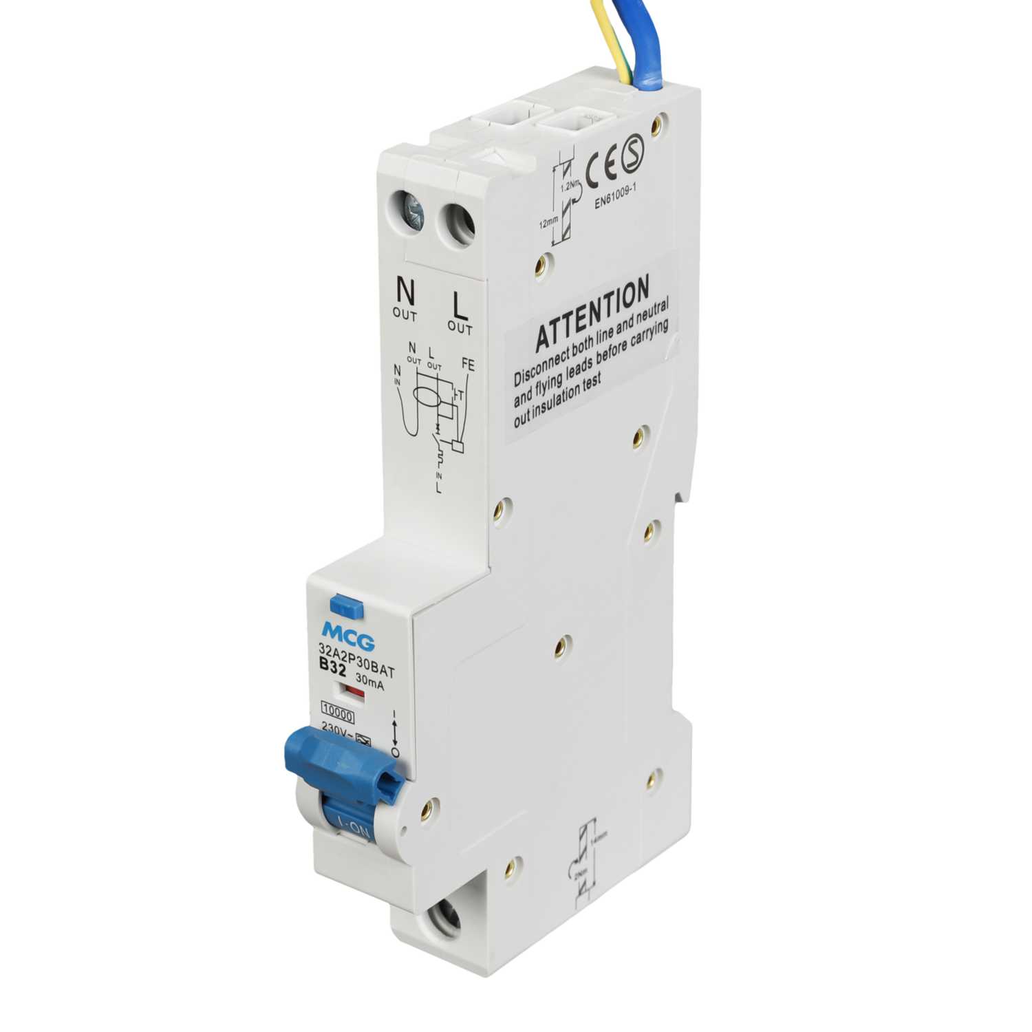 MCG 32A Single Pole and Neutral 1 Module B Curve 10kA 30mA Type A RCBO ...