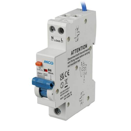MCG 6A 1P+N 1 Module B Curve 6kA 30mA Type A Mini RCBO (6A2P30B6MAT) | CEF