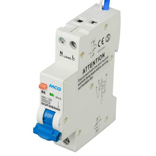 MCG 6A Double Pole 1 Module B Curve 6kA 30mA Type AC Mini RCBO (6A2P30BSMM) | CEF