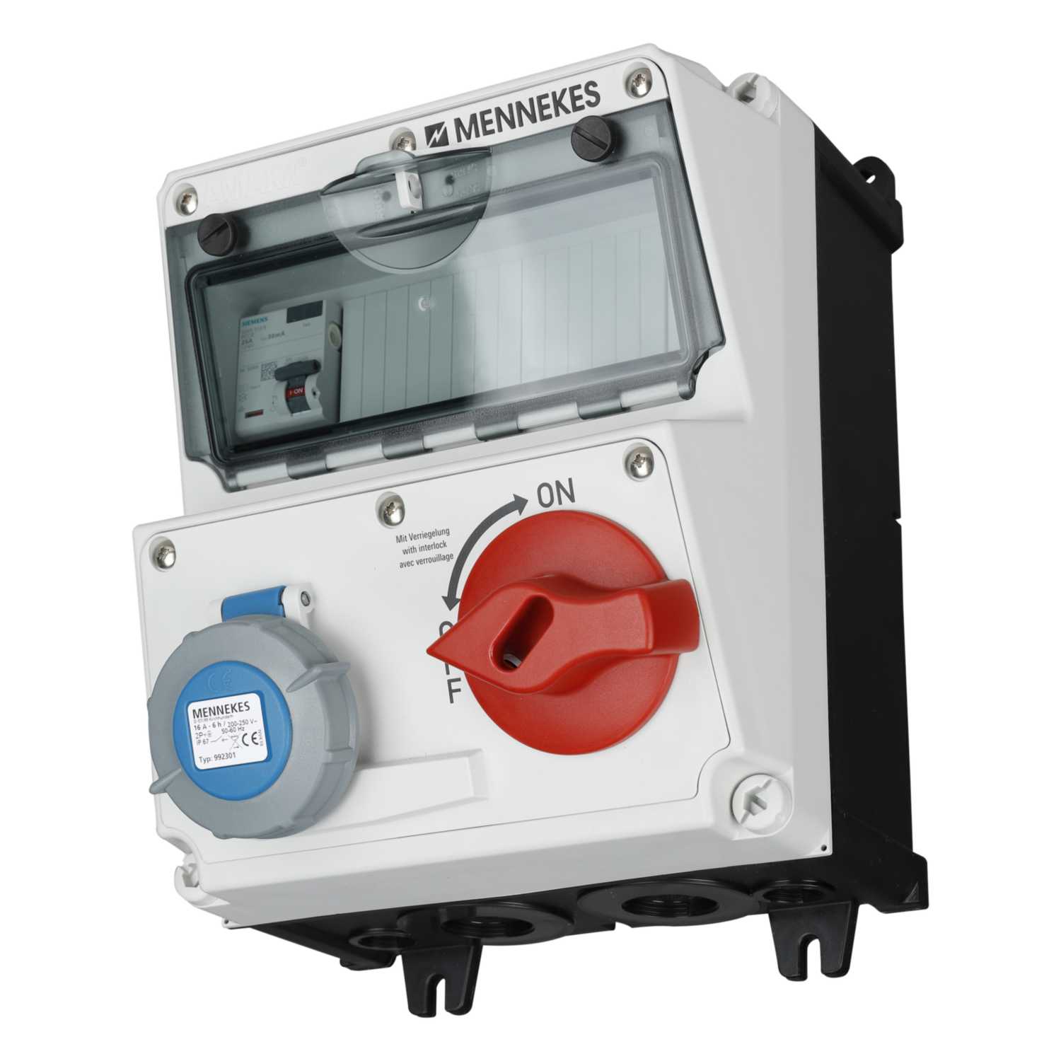 Mennekes AMAXX® 16A 2P+E 230V Interlocked Switched RCD Protected Socket ...