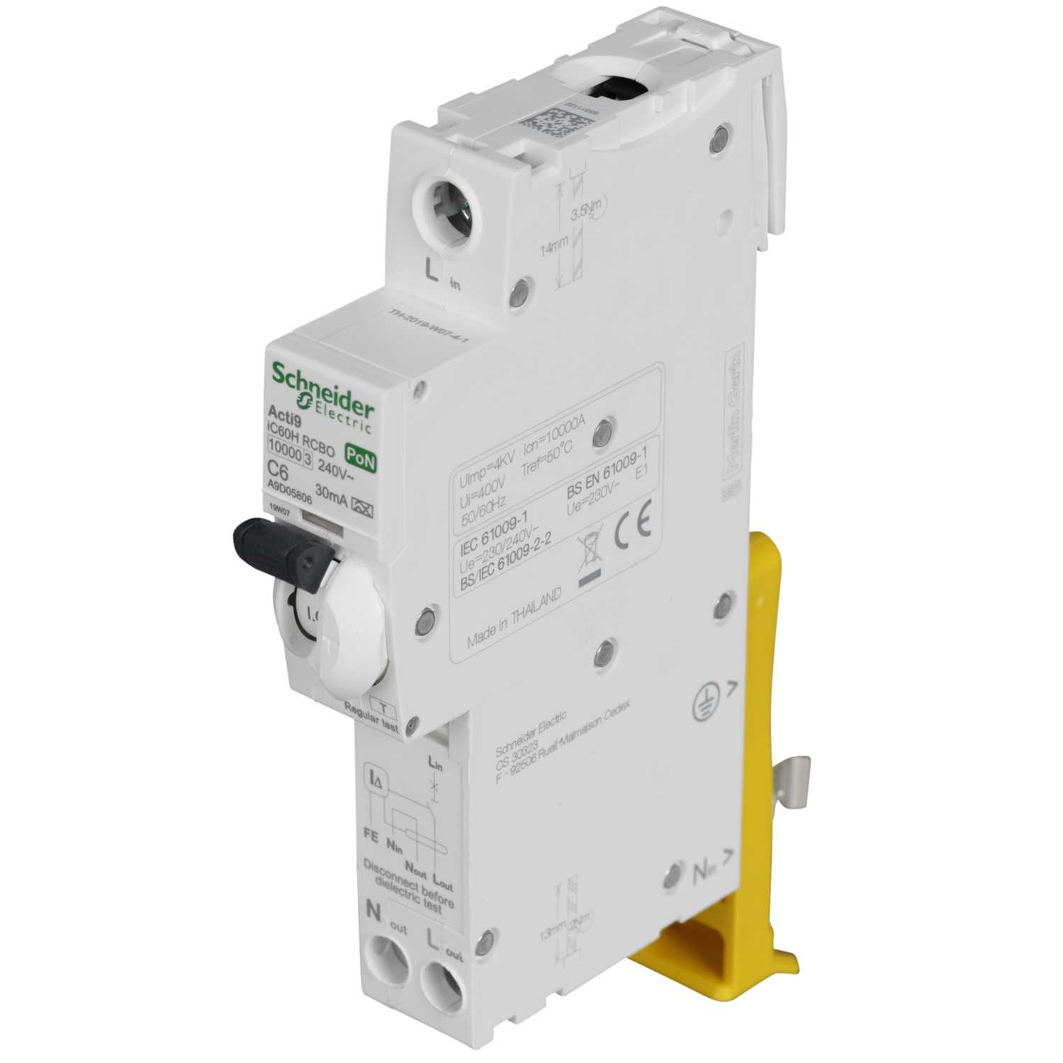 Schneider Acti9 6A Single Pole and Neutral 1 Module C Curve 10kA 30mA Type A RCBO (A9D05806) | CEF