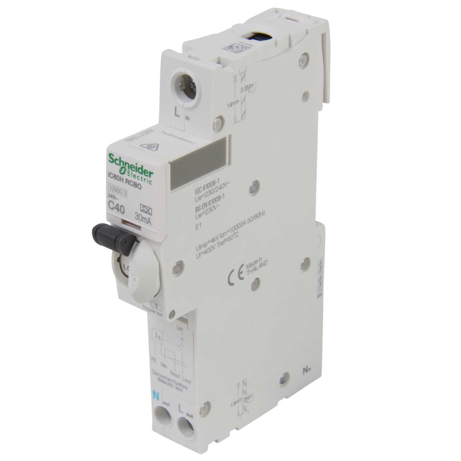 Schneider Acti9 40A Single Pole and Neutral 1 Module C Curve 10kA 30mA Type A RCBO (A9D11840) | CEF