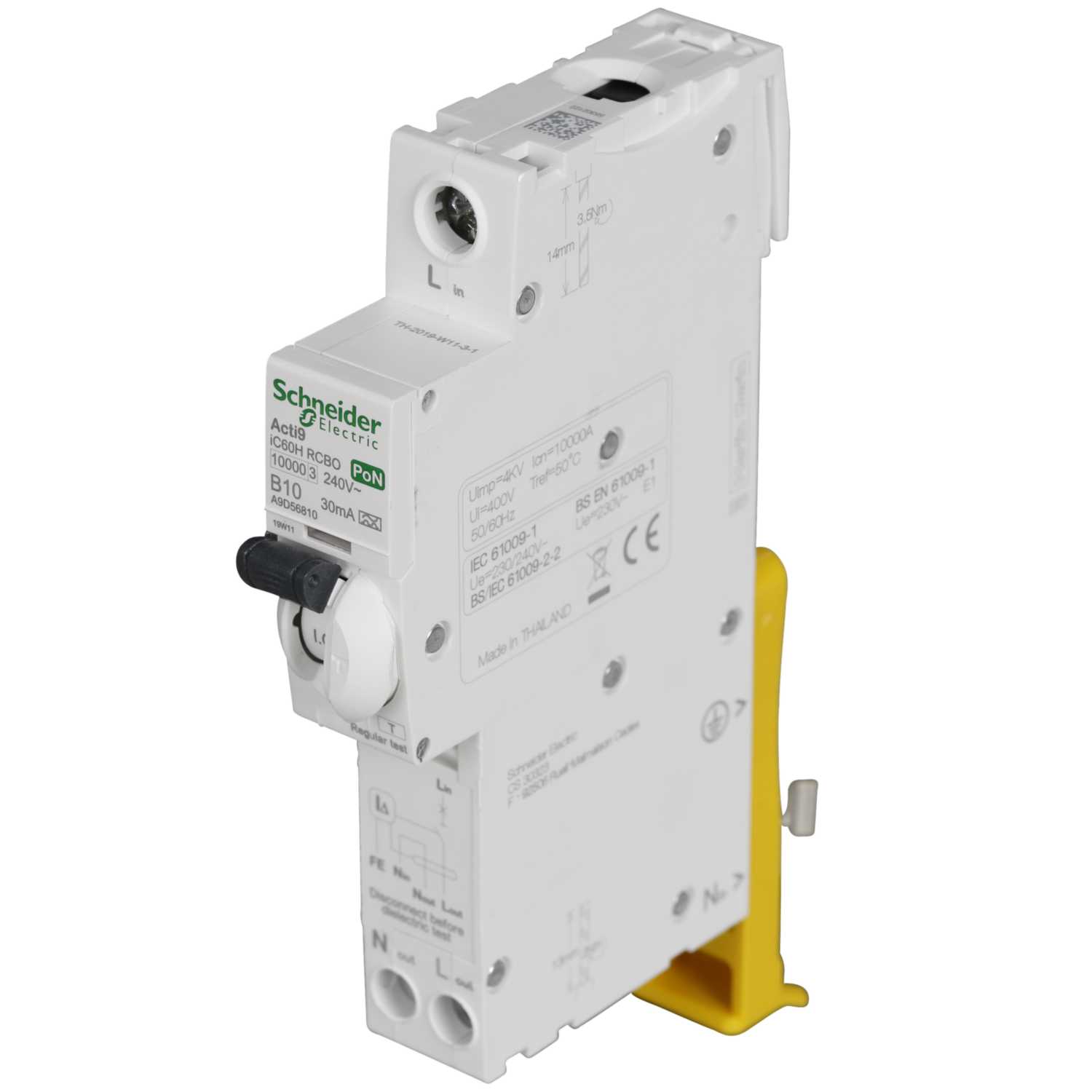 Schneider Acti9 10A Single Pole and Neutral 1 Module B Curve 10kA 30mA Type A RCBO (A9D56810) | CEF