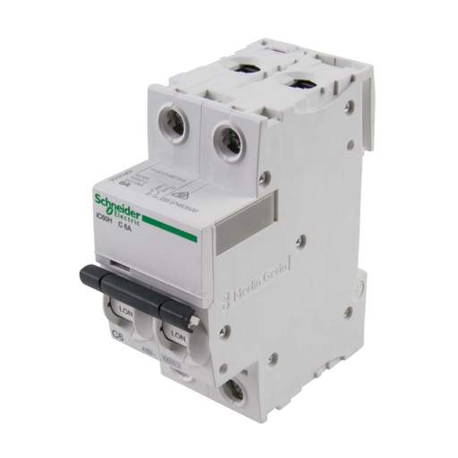 Schneider Acti9 6A Double Pole 10kA C Curve MCB (A9F54206) | CEF
