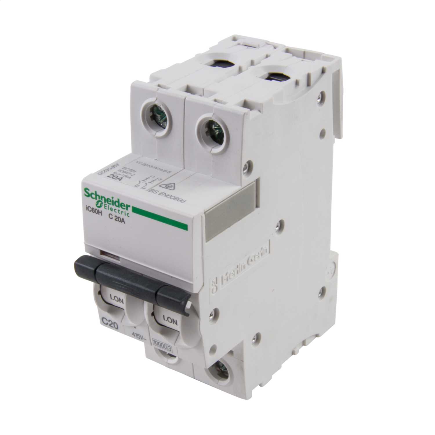 Schneider Acti9 20A Double Pole 10kA C Curve MCB (A9F54220) | CEF