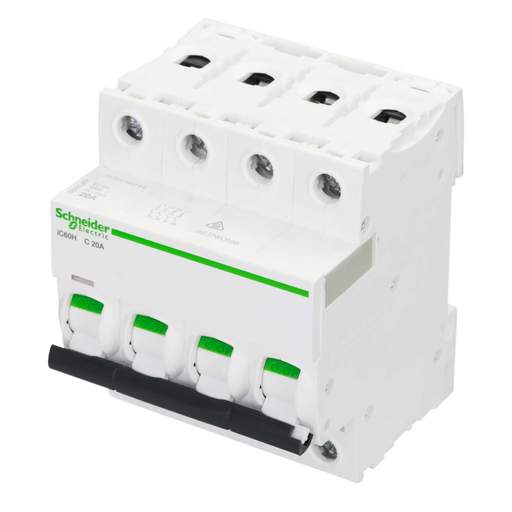 Schneider Acti9 20A Four Pole 10kA C Curve MCB (A9F54420) | CEF