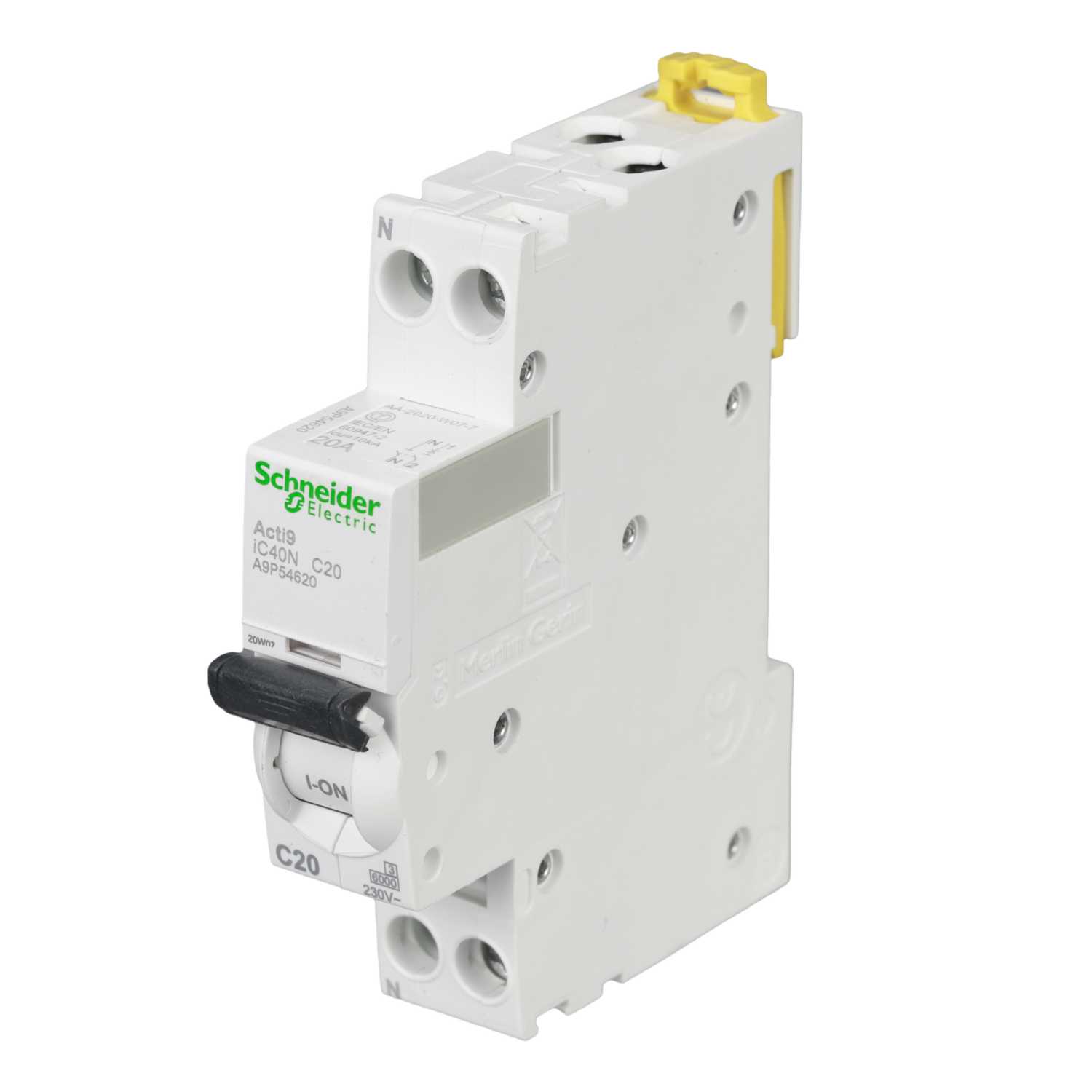 Schneider Acti9 20A Single Pole and Neutral 10kA C Curve MCB (A9P54620) | CEF