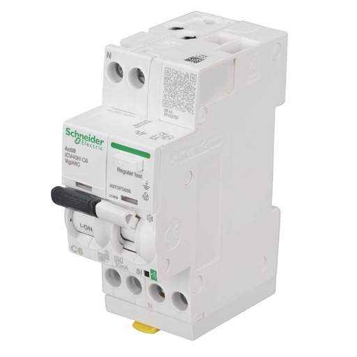 Schneider Acti9 6A 1P+N 2 Module C Curve 10kA 30mA Type A AFDD Combined RCBO (A9TDFD606) | CEF