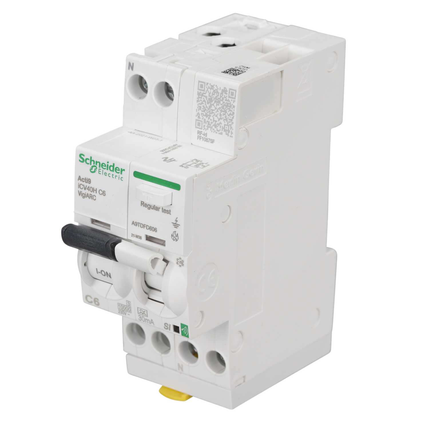 Schneider Acti9 6A Single Pole & Neutral 2 Module C Curve 10kA 30mA Type A AFDD Combined RCBO ...