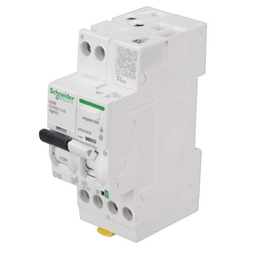 Schneider Acti9 16A 1P+N 2 Module C Curve 10kA 30mA Type A AFDD Combined RCBO (A9TDFD616) | CEF