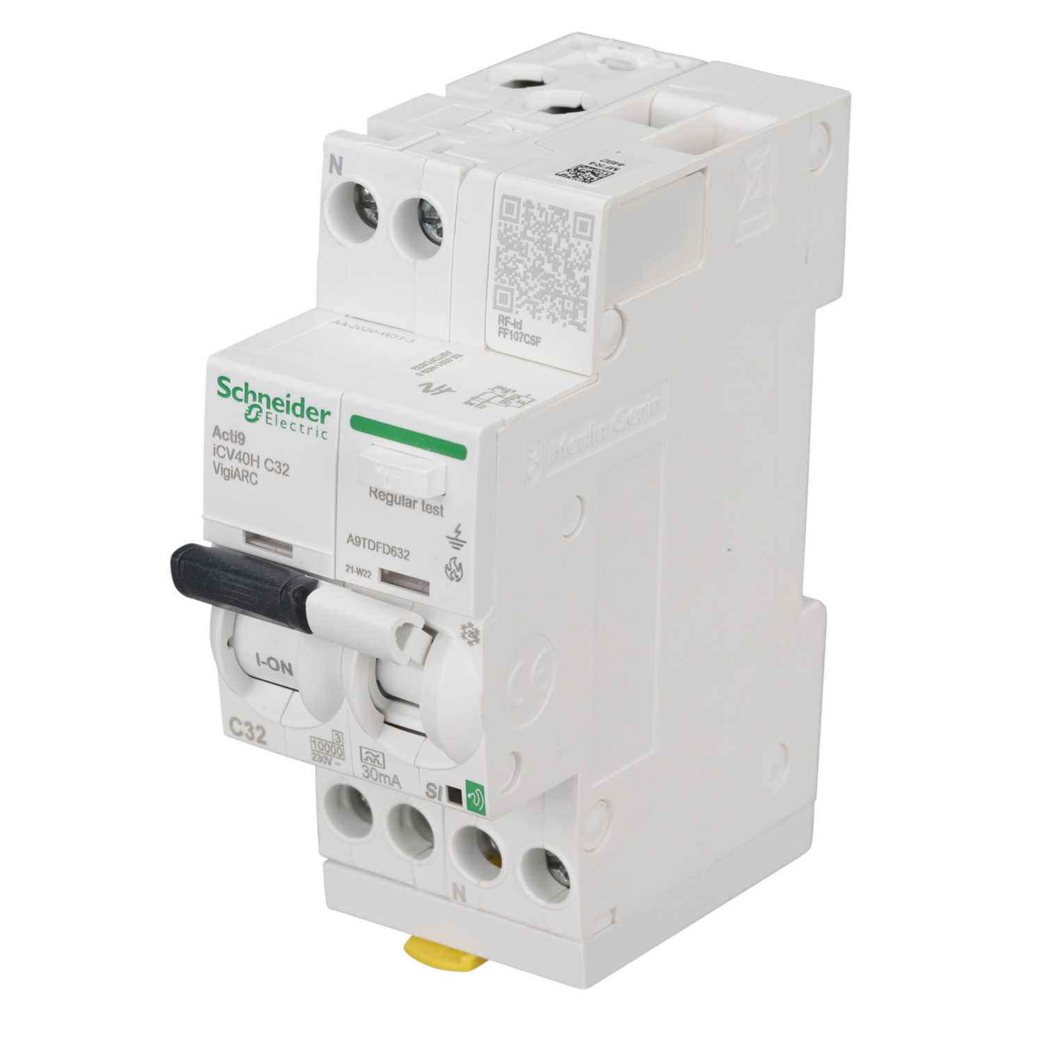 Schneider Acti9 32A Single Pole & Neutral 2 Module C Curve 10kA 30mA Type A AFDD Combined RCBO ...