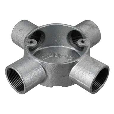Metpro 25mm 4 Way Intersection Galvanised Conduit Box (Sold in 1's ...