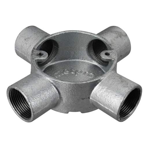 Metpro 25mm 4 Way Intersection Galvanised Conduit Box (Sold in 1's) (MB12G) | CEF