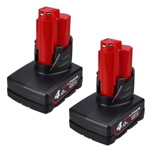 Milwaukee M12B4 12V 4.0Ah Red Lithium-Ion Battery (Pack of 2 ...