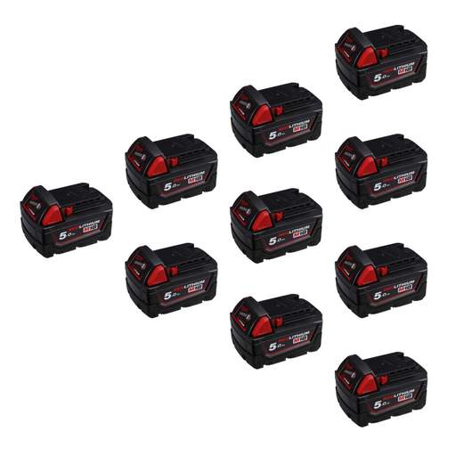 Milwaukee M18B5 18V 5.0Ah Red Lithium-Ion Battery (Pack of 10 ...