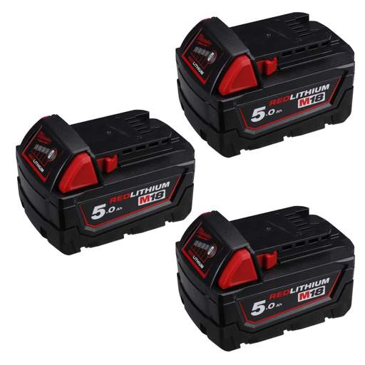 Milwaukee M18B5 18V 5.0Ah Red Lithium-Ion Battery (Pack of 3 ...