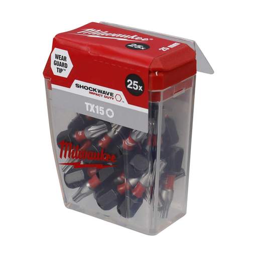 Milwaukee 25mm Shockwave TX15 CD Tic Tac Screwdriver Bits (Pack of 25 ...