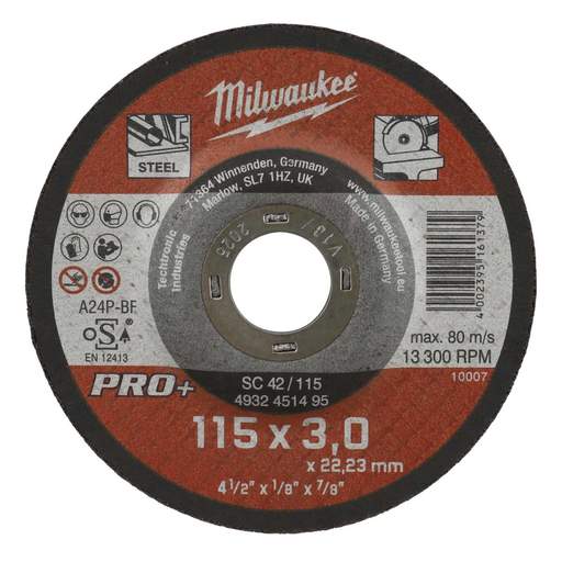 Milwaukee Metal Cutting Discs Pro+ 115 x 3 x 22mm (Sold in 1's ...