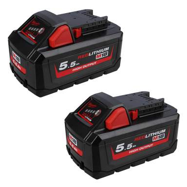 Milwaukee M18HB5.5 18V 5.5Ah HIGH OUTPUT™ Battery (Pack of 2 ...
